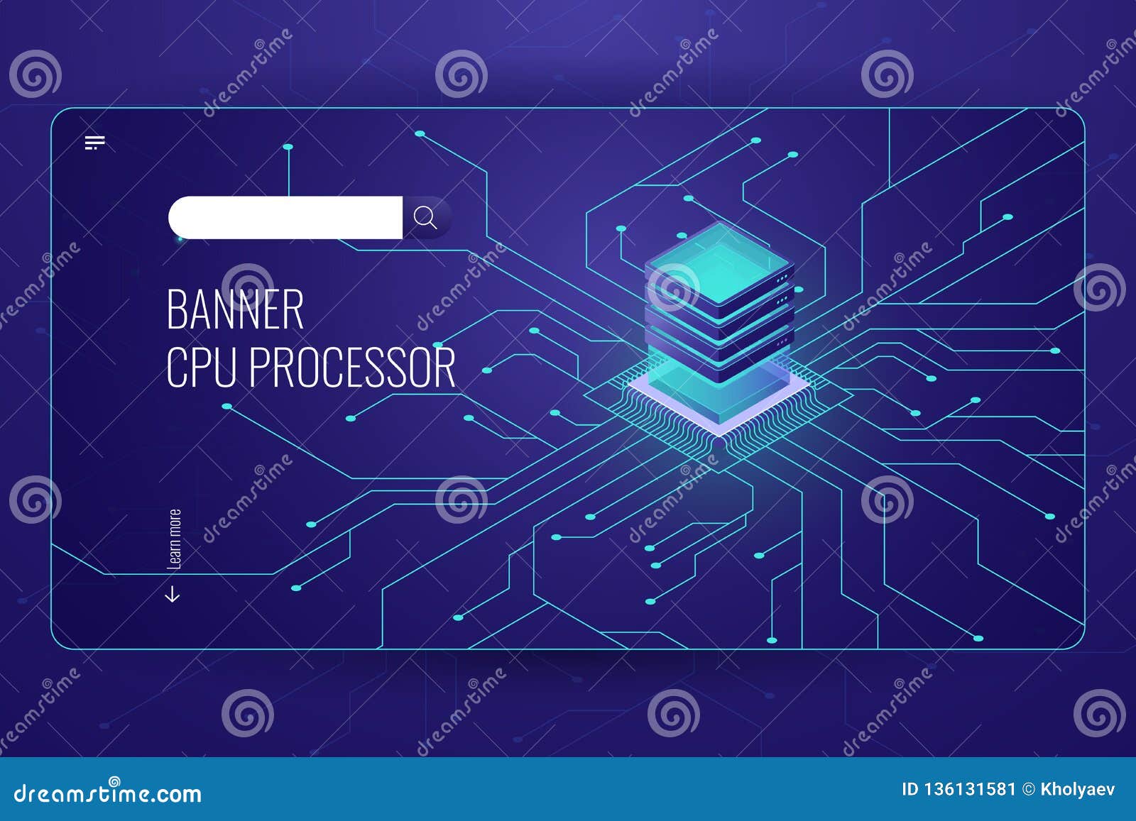 Big Data Processing, CPU Processor Isometric Banner, Network Data ...