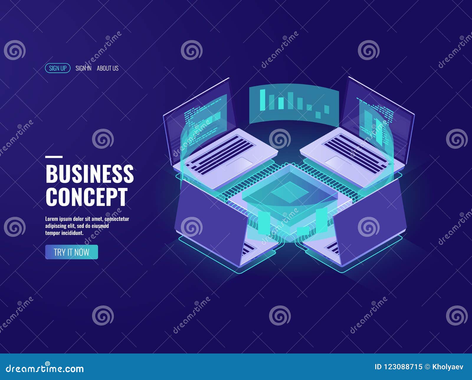 Big Data Processing, Data Visualization Icon, Datacenter and Server ...