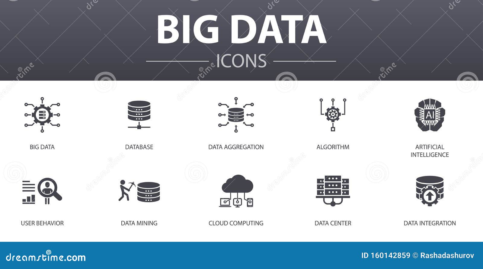 Big Data Simple Concept Icons Set Stock Vector - Illustration of sign ...