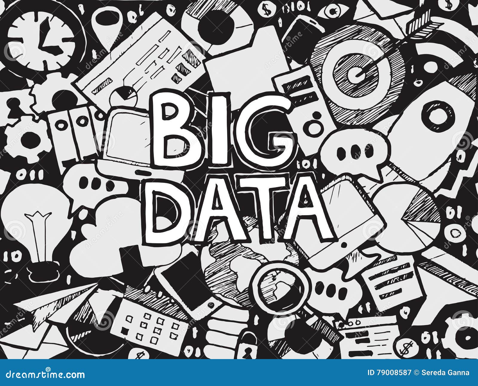 Big Data Sketch Doodle stock vector. Illustration of connection - 79008587
