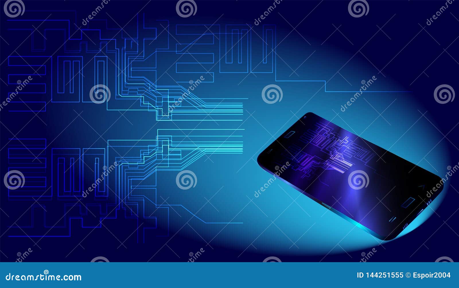 Big Data and Smartphone on Blue Background. Stock Vector - Illustration ...