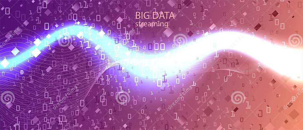 Big Data Stream Vector Background. Tech Neon Colorful Trendy Design. Matrix Falling Binary Code ...