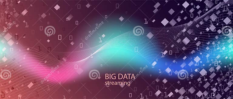 Big Data Stream Vector Landing Page. Tech Neon Grunge Minimal Layout. Matrix Flying Binary Code ...