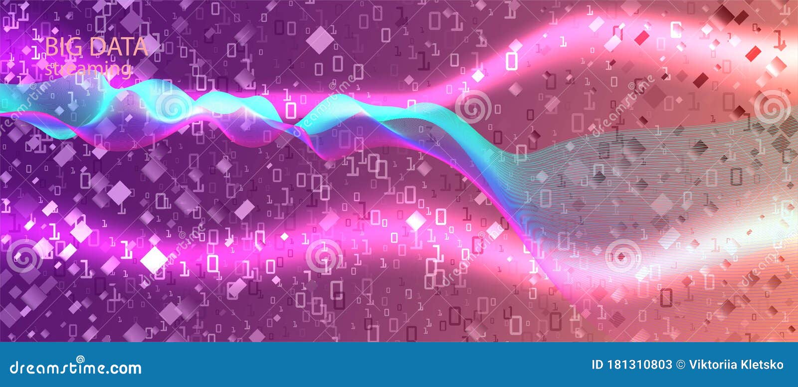 Big Data Stream Vector Presentation. Pink Purple Blue Background. Computing Colorful Music ...