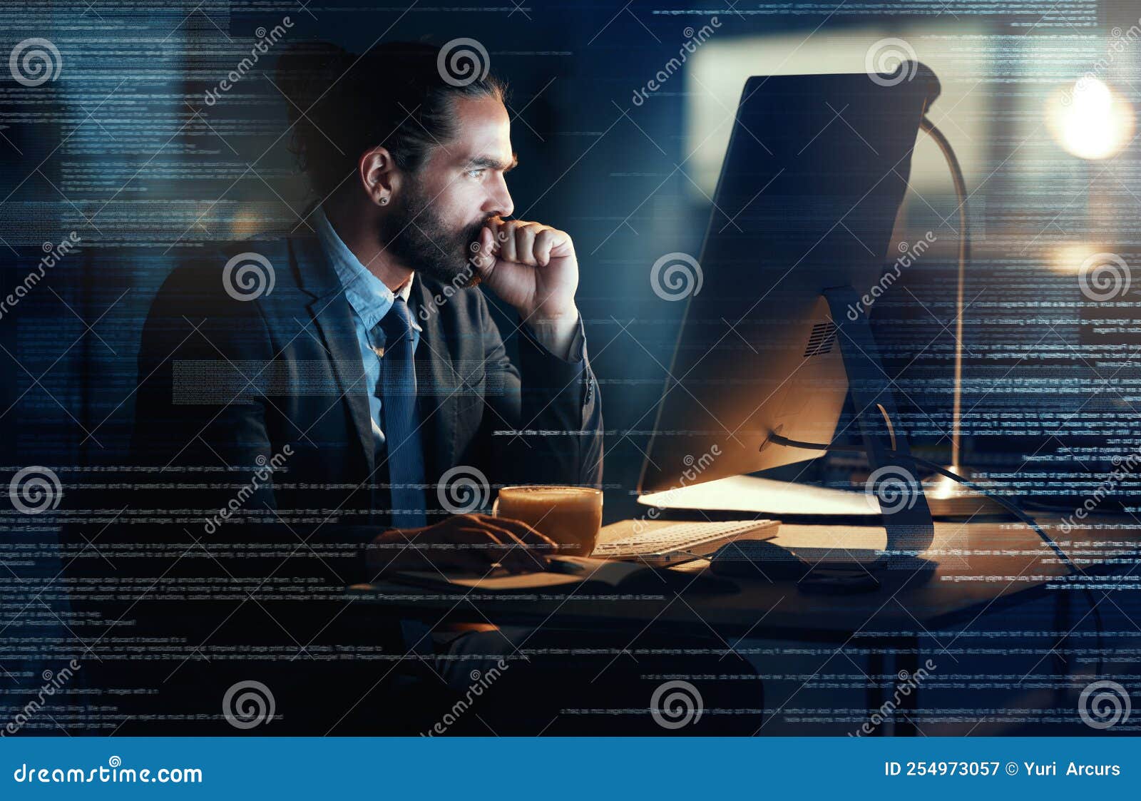 Big Data Tech Coding Of A Fintech Programmer Writing Futuristic Technology Code On Computer At