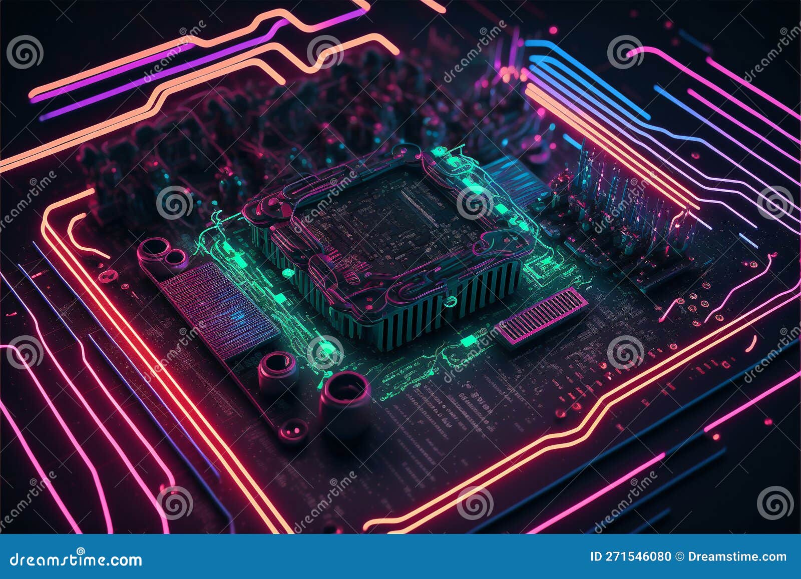 Big Data Technology Cyberspace Motherboard Closeup. Integrated ...