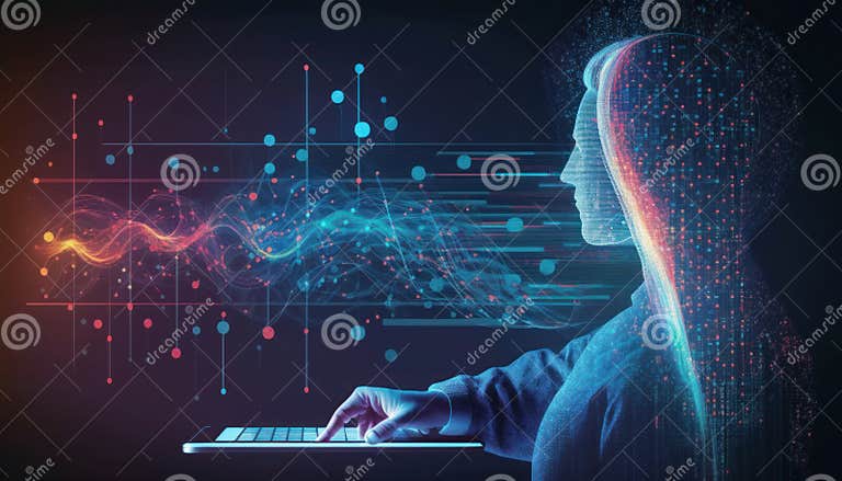 Big Data Technology and Data Science Illustration. Data Flow Concept. Querying, Analysing ...