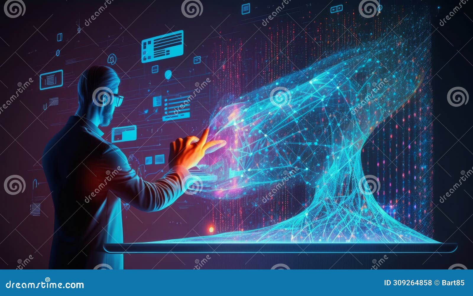 Big Data Technology and Data Science Illustration. Data Flow Concept ...