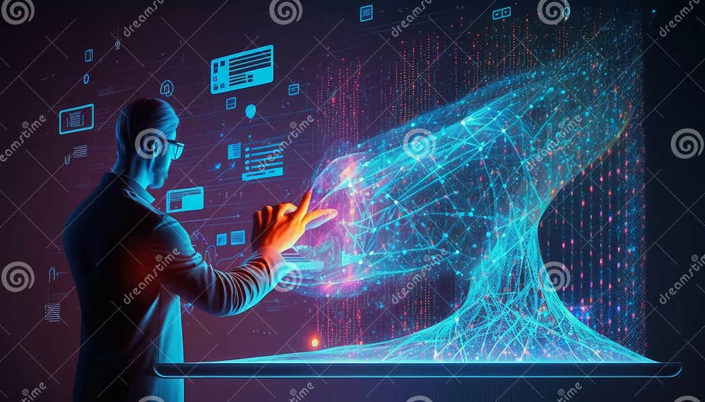 Big Data Technology and Data Science Illustration. Data Flow Concept. Querying, Analysing ...