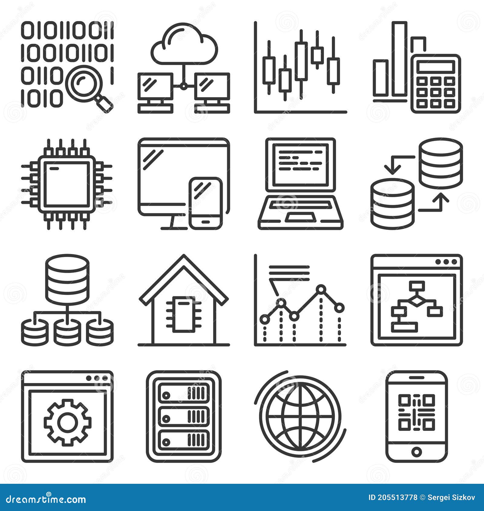 Big Data and Technology Icons Set. Vector Stock Vector - Illustration ...