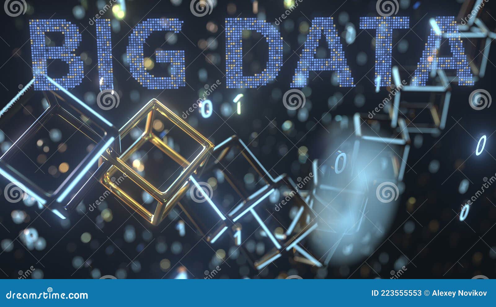 BIG DATA Text and Cubic Chain and Binary Numbers. Cryptocurrency Concept, 3D Rendering Stock ...
