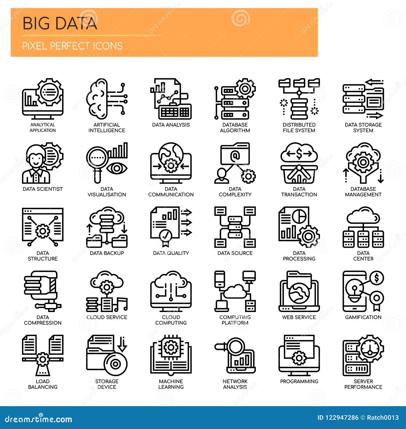 Big Data , Pixel Perfect Icons Stock Vector - Illustration of device ...