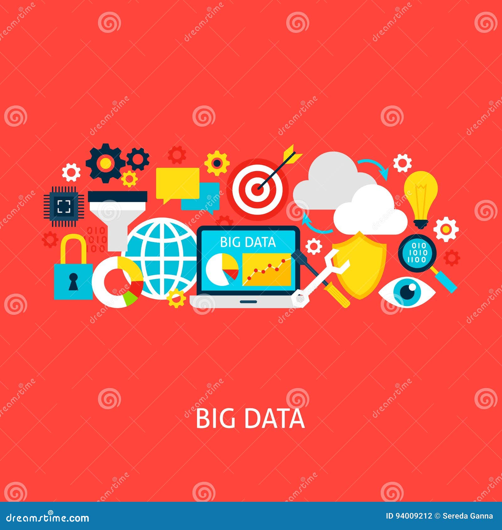 Big Data Vector Flat Concept Stock Vector - Illustration of graph ...