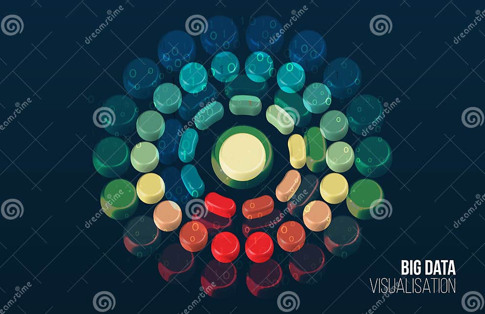 Big Data Visualization. Abstract Background with Circles Array and Binary Code. Connection ...