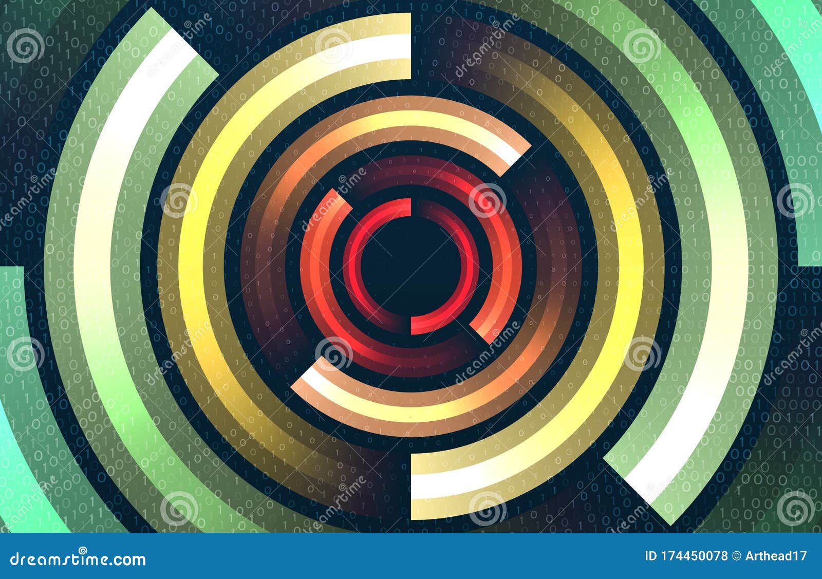 Big Data Visualization Abstract Background With Circles Array And Binary Code Stock Vector