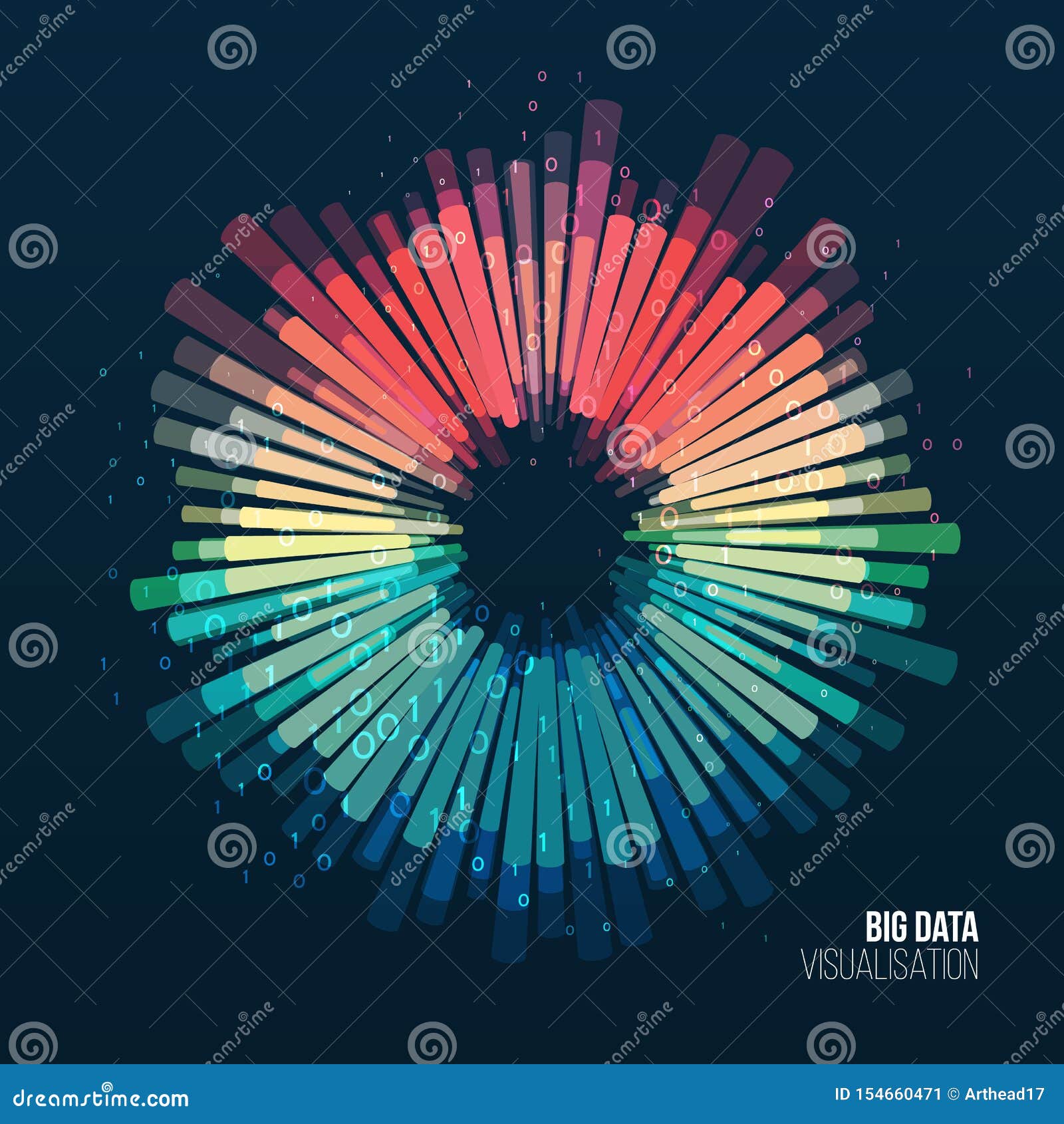 Big Data Visualization Abstract Background With Lines Array And Binary Code Stock Vector