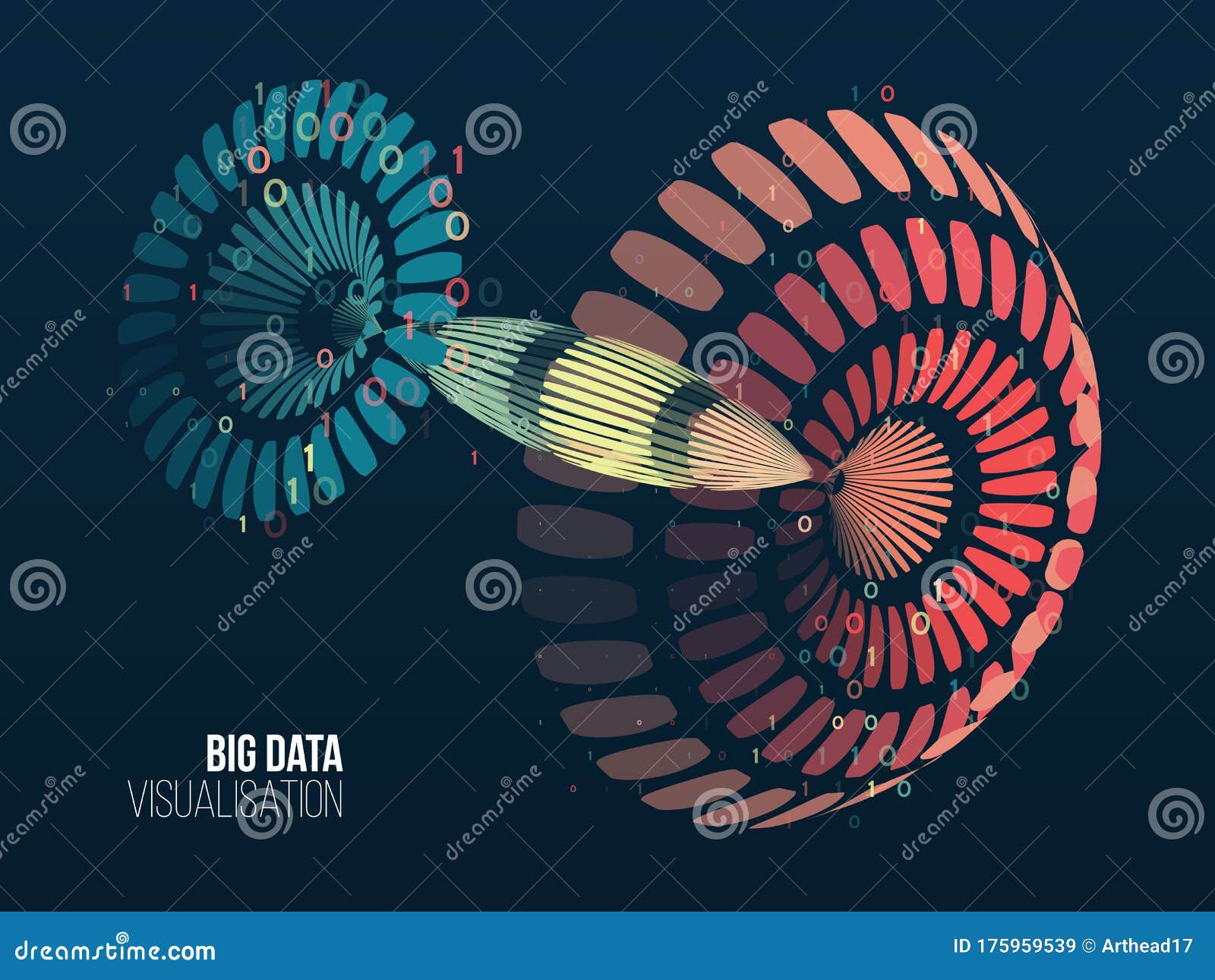Big Data Visualization Abstract Background With Lines Array And Binary Code Hemispherical