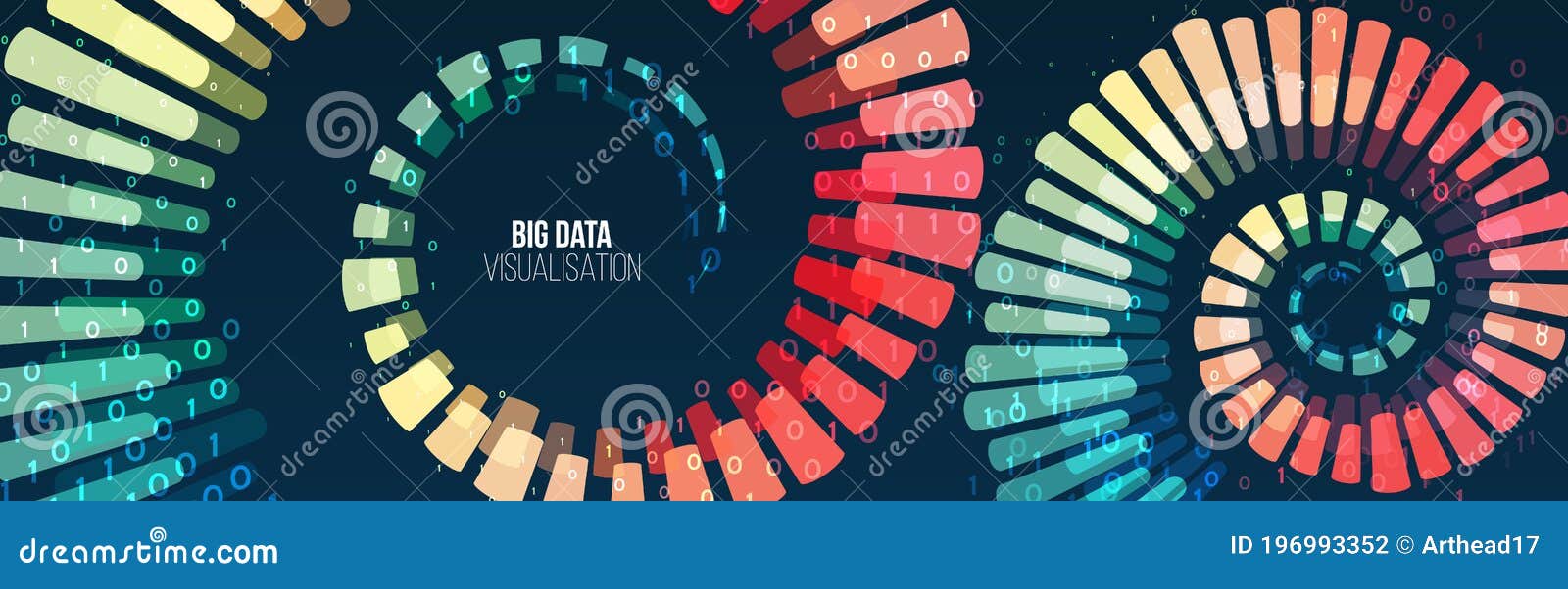 Big Data Visualization Abstract Background With Spiral Array And Binary Code Connection