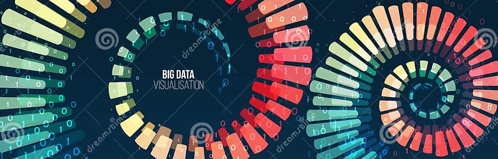 Big Data Visualization. Abstract Background with Spiral Array and Binary Code. Connection ...