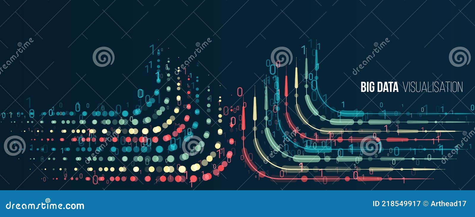 Big Data Visualization Banner Abstract Background With Lines Array And Binary Code Connection