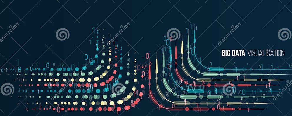 Big Data Visualization Banner. Abstract Background with Lines Array and Binary Code. Connection ...