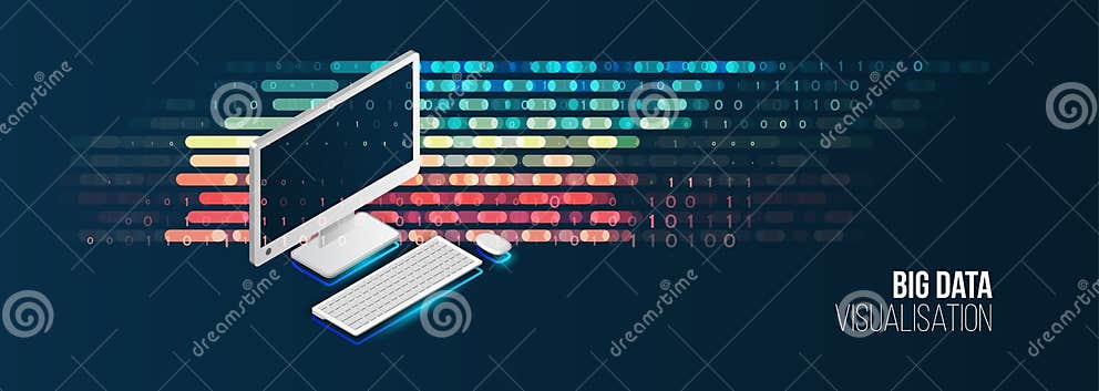 Big Data Visualization Banner. Abstract Background with Lines Array and Binary Code. Connection ...