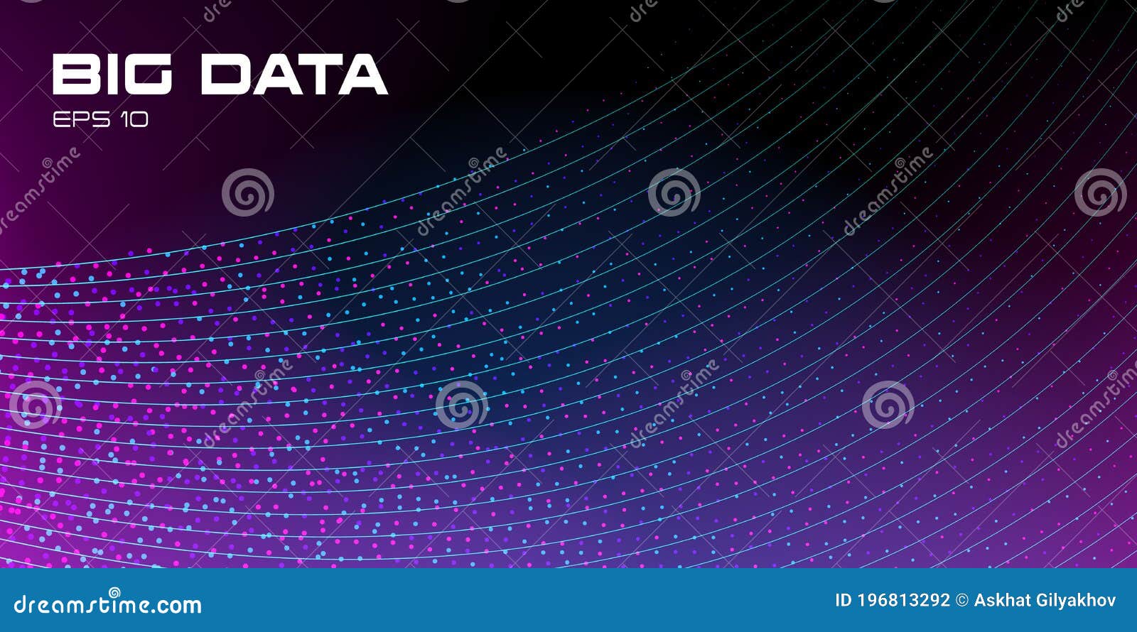 Big Data Visualization. Data Stream of Vivid Particles with Copy Space. Binary Code Structure ...