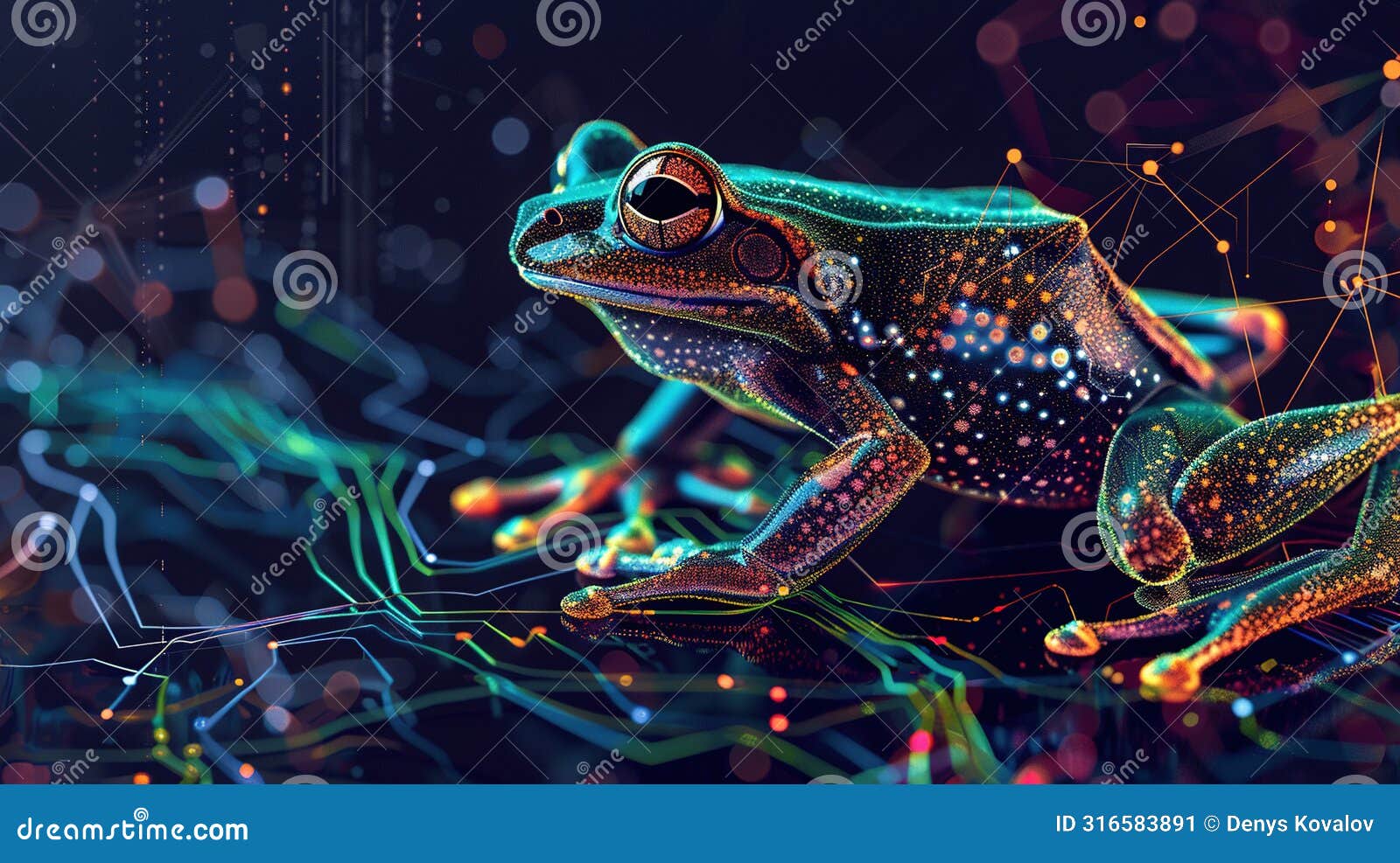 Big Data Visualization. a Digital Frog in Flow Information. Information ...
