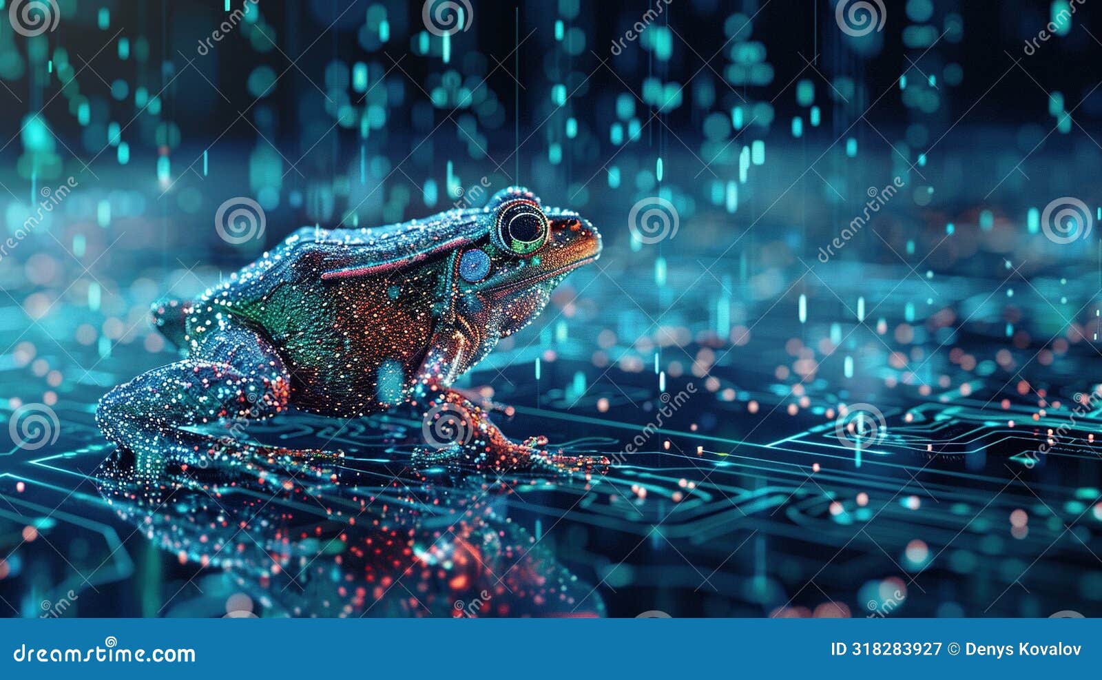 Big Data Visualization. a Digital Frog in Flow Information. Information Aesthetic Design Stock ...