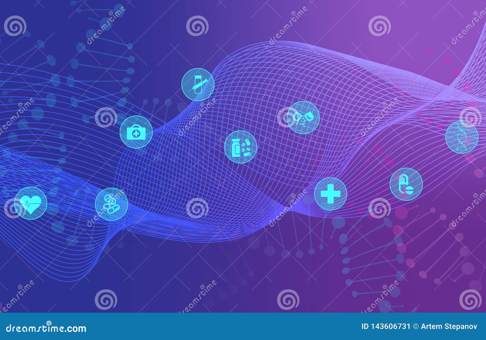 Big Data Visualization with DNA Helix and Medical Icons Stock Vector ...
