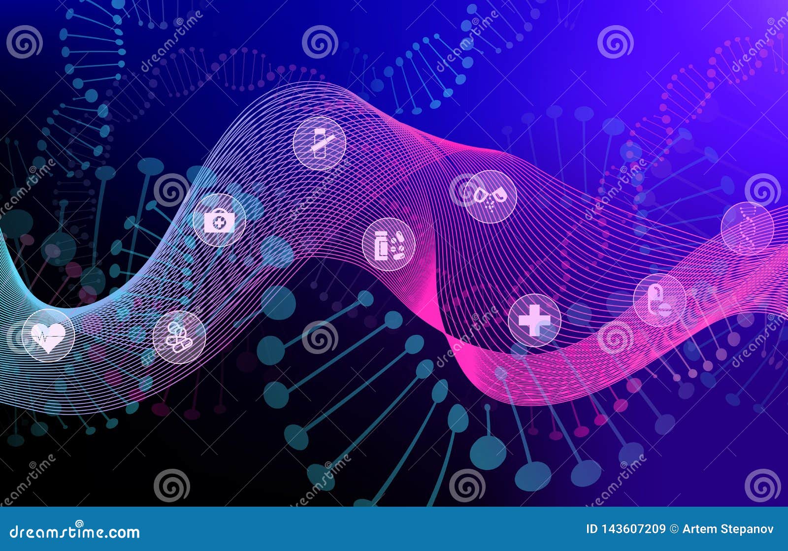Big Data Visualization with DNA Helix and Medical Icons Stock Vector ...
