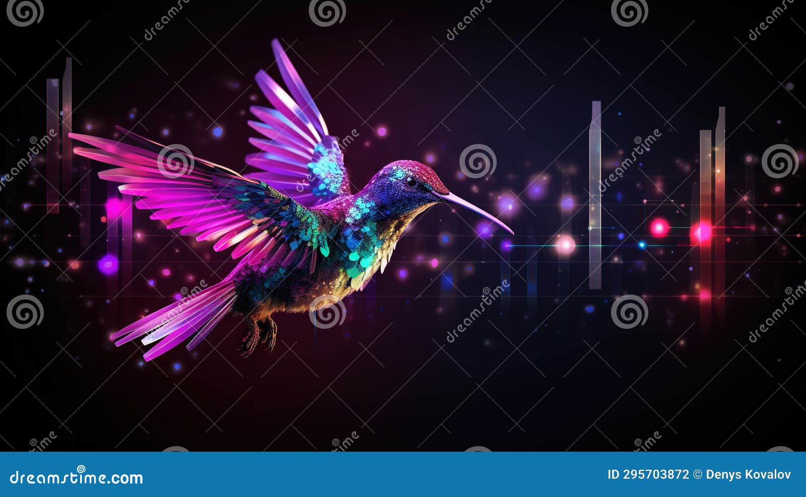 Big Data Visualization. Flight of a Digital Humming Bird in Neon Colors ...
