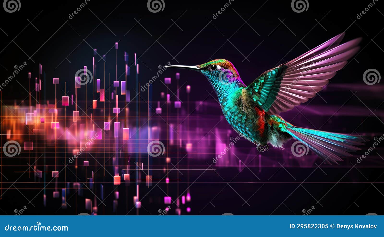 Big Data Visualization. Flight of a Digital Humming Bird in Neon Colors ...