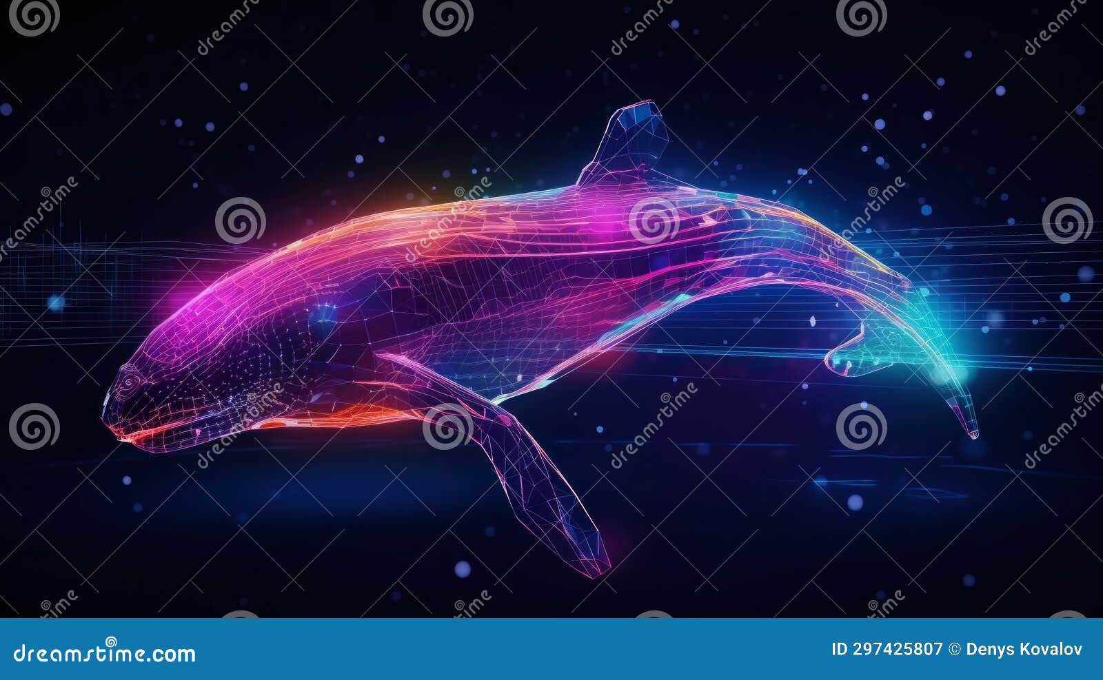 Big Data Visualization. Flight of a Digital Whale in Neon Colors ...