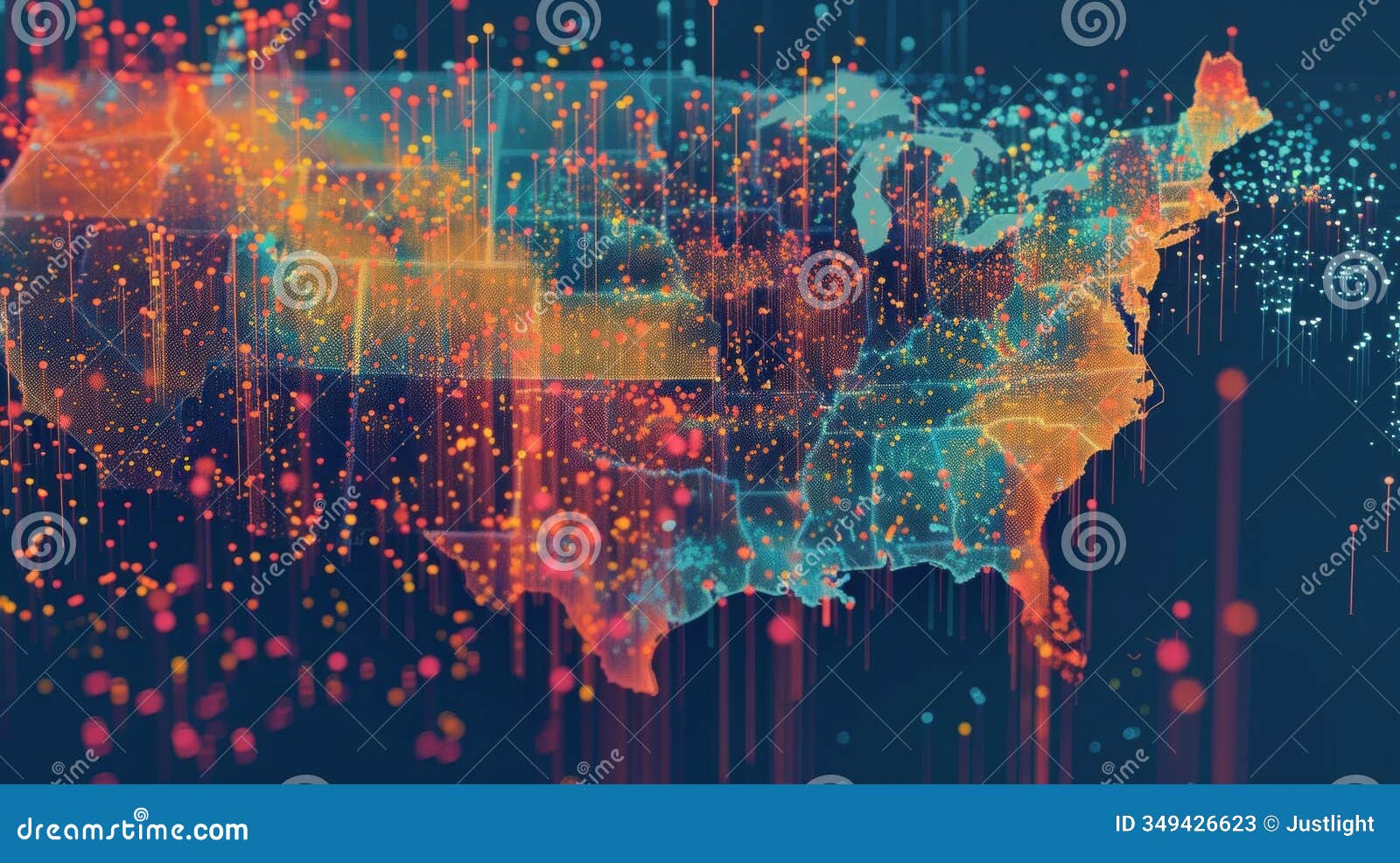 Big Data Visualization Forming United States Map with Futuristic ...