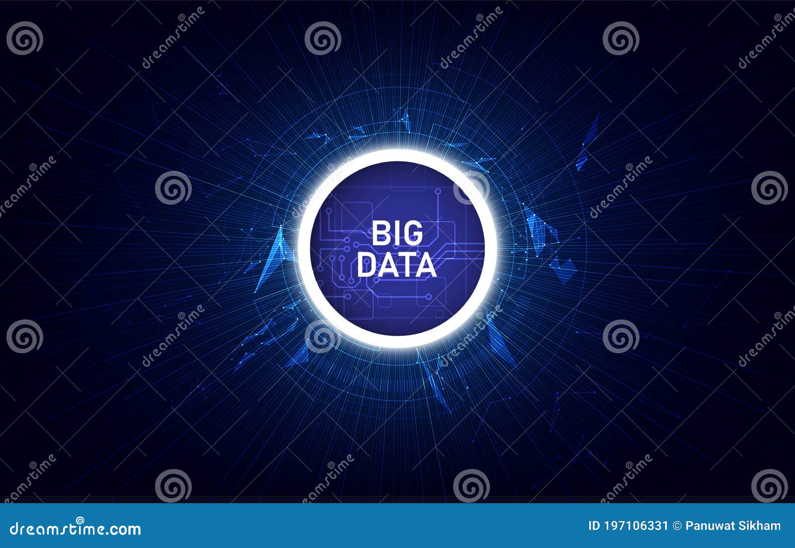 Big Data Visualization Fractal Element With Lines And Dots Array Stock