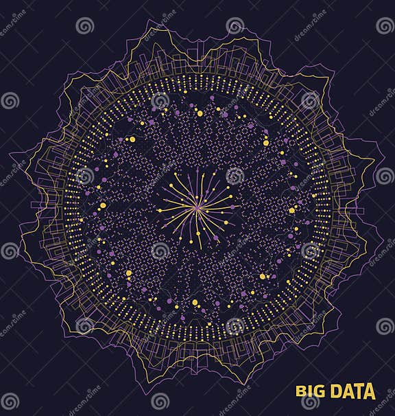 Big Data Visualization Fractal Elements With Lines And Dots Array Stock Vector Illustration