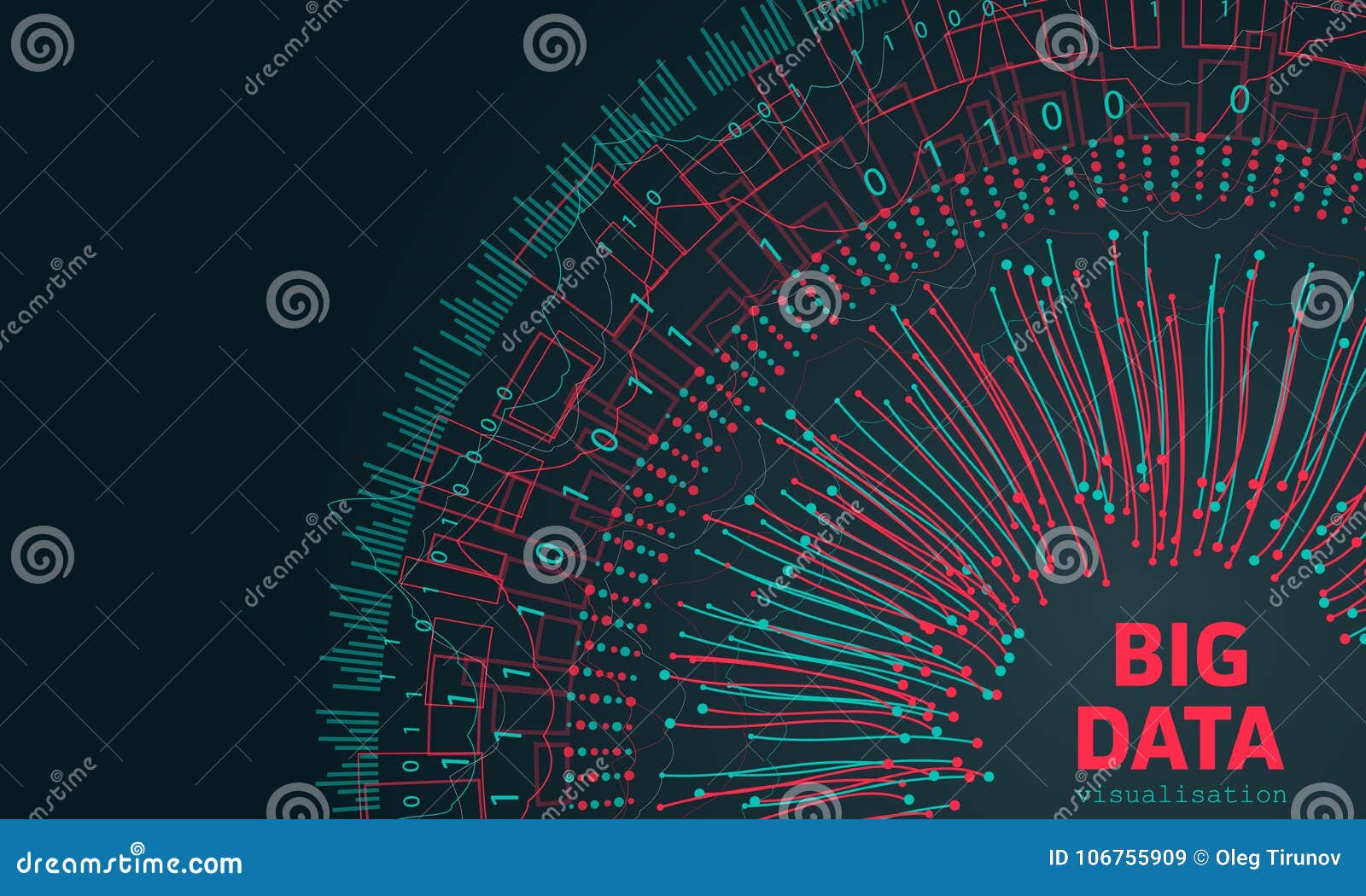 Big Data Visualization Fractal Elements With Lines And Dots Array Stock Vector Illustration