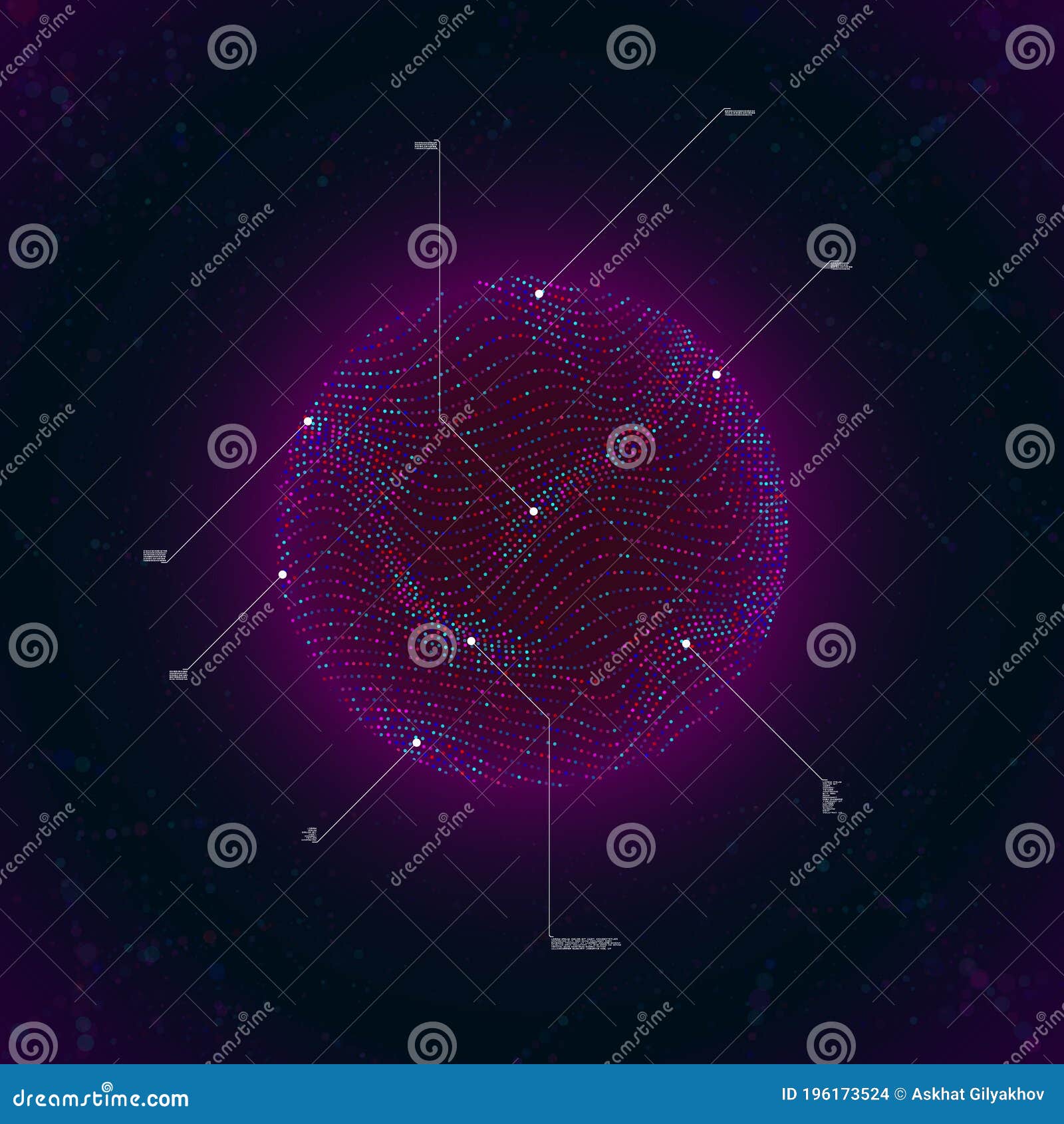 Big Data Visualization. Glow Sphere with Waving Surface Consist of ...