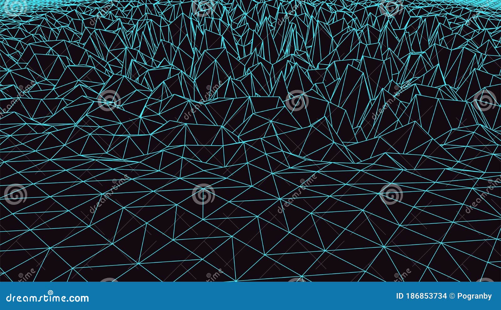 Big Data Visualization. Wireframe Digital Landscape. Blue Triangle Mesh ...
