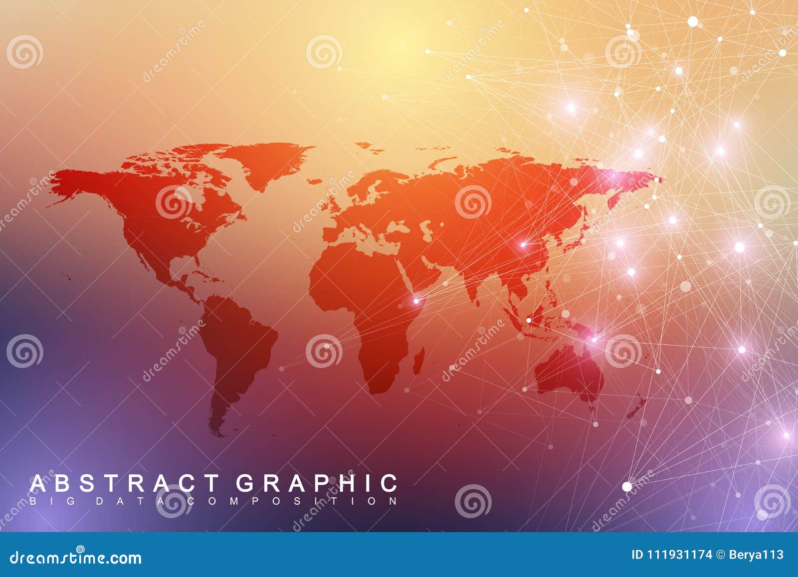 Big Data Visualization With A World Map Abstract Vector Background With Dynamic Waves Stock