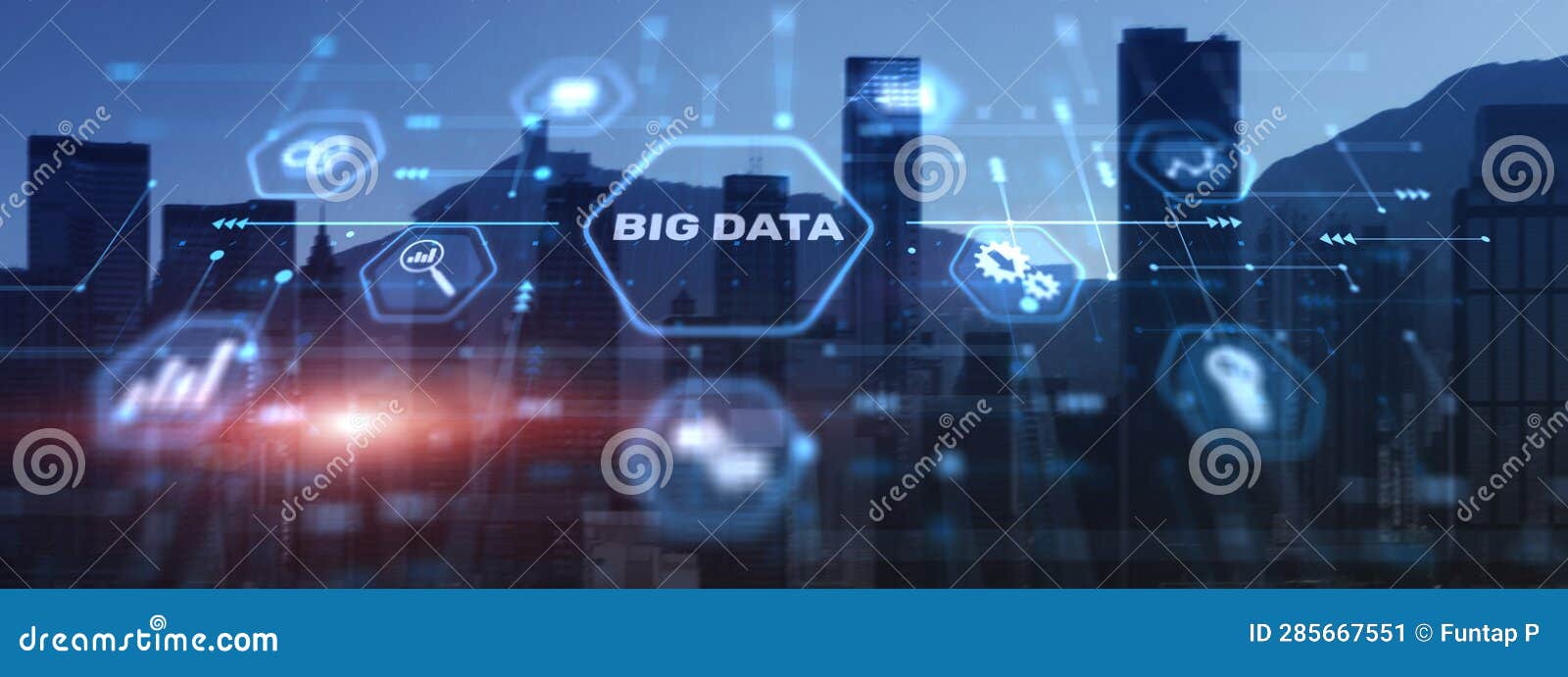 Big Data World and Globe Icon on City Background Stock Image - Image of ...