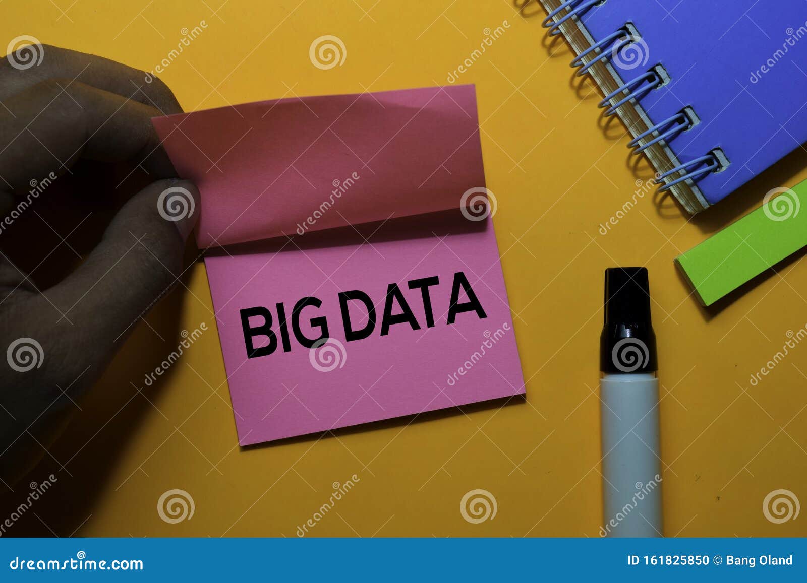 Big Data Write on Sticky Notes. Isolated on Orange Table Background ...