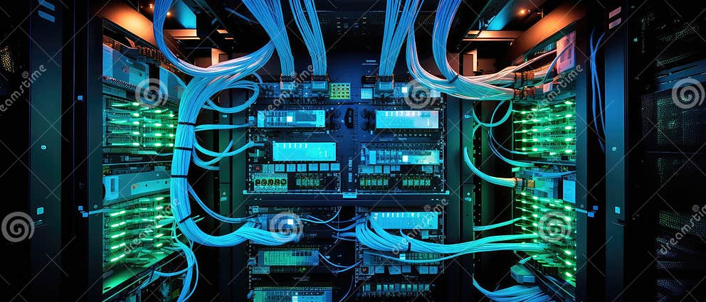 Big Database Box Cloud Servers Connection with Colorful Fiber Optic ...