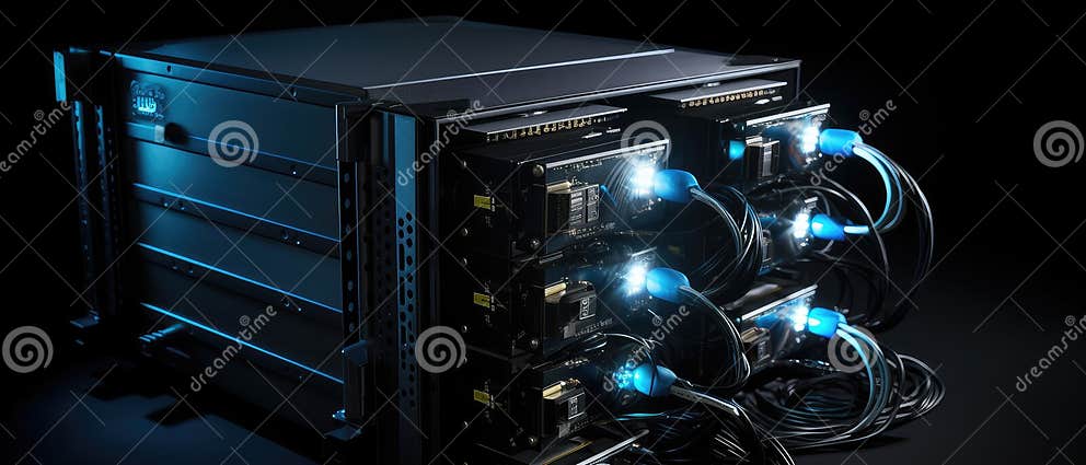 Big Database Box Cloud Servers Connection with Colorful Fiber Optic ...