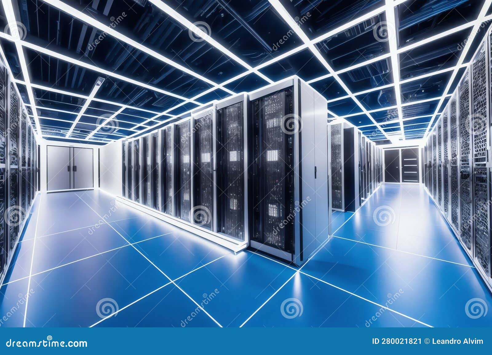 Big Database Servers Connected with Fiber Optic Cables.AI Generated ...