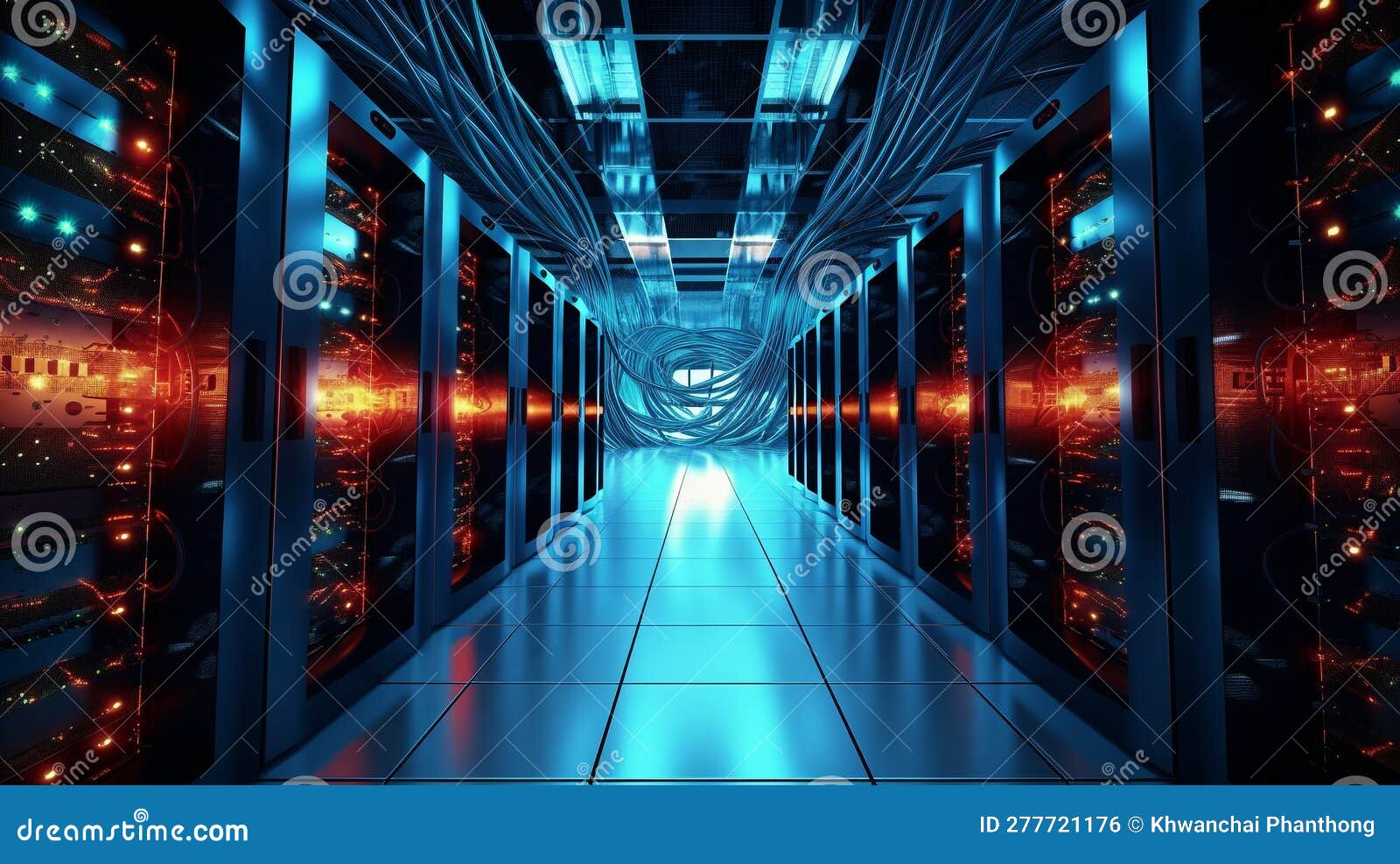 Big Database Servers Connection with Fiber Optic Cable Internet, AI ...