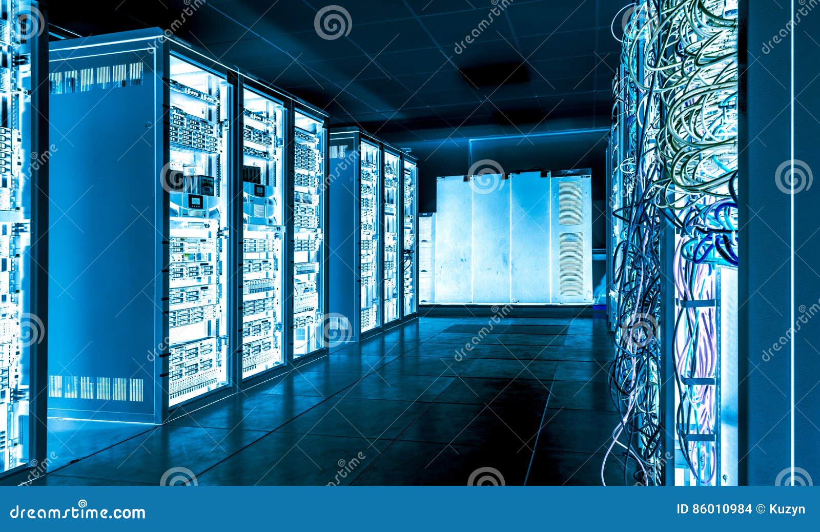 Big Datacenter with Connected Servers and Internet Cables Stock Photo ...