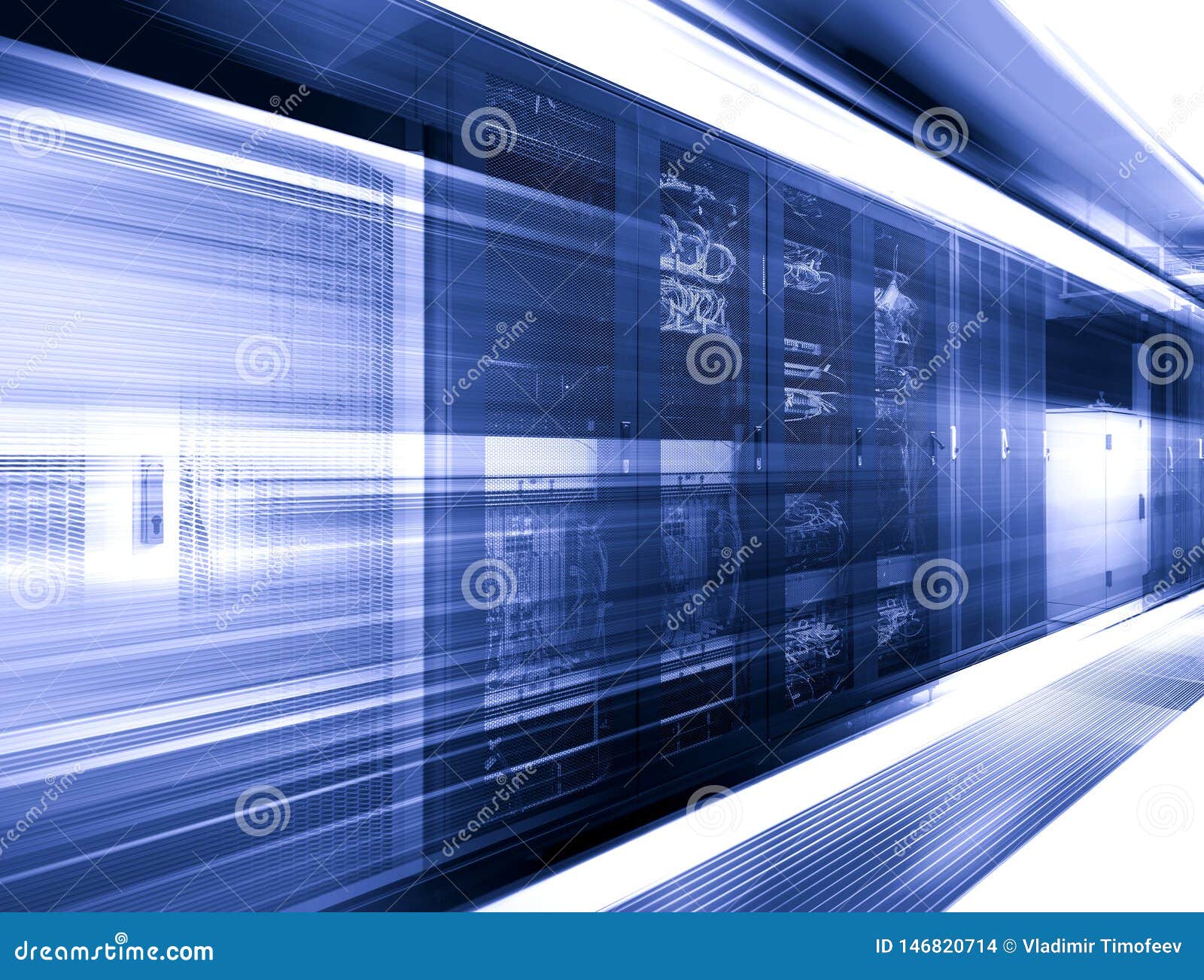 Big Datacenter with Control Modules in Server Room Motion Blur 3d ...
