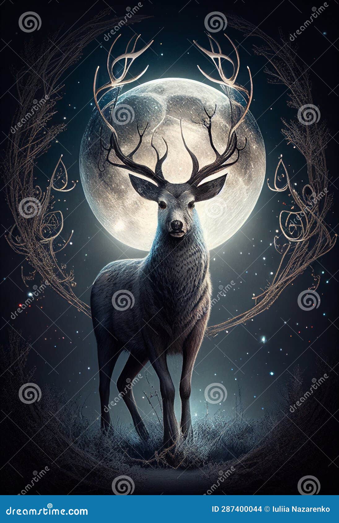 Big Deer Against the Backdrop of a Full Bright Moon. AI Generated Stock ...